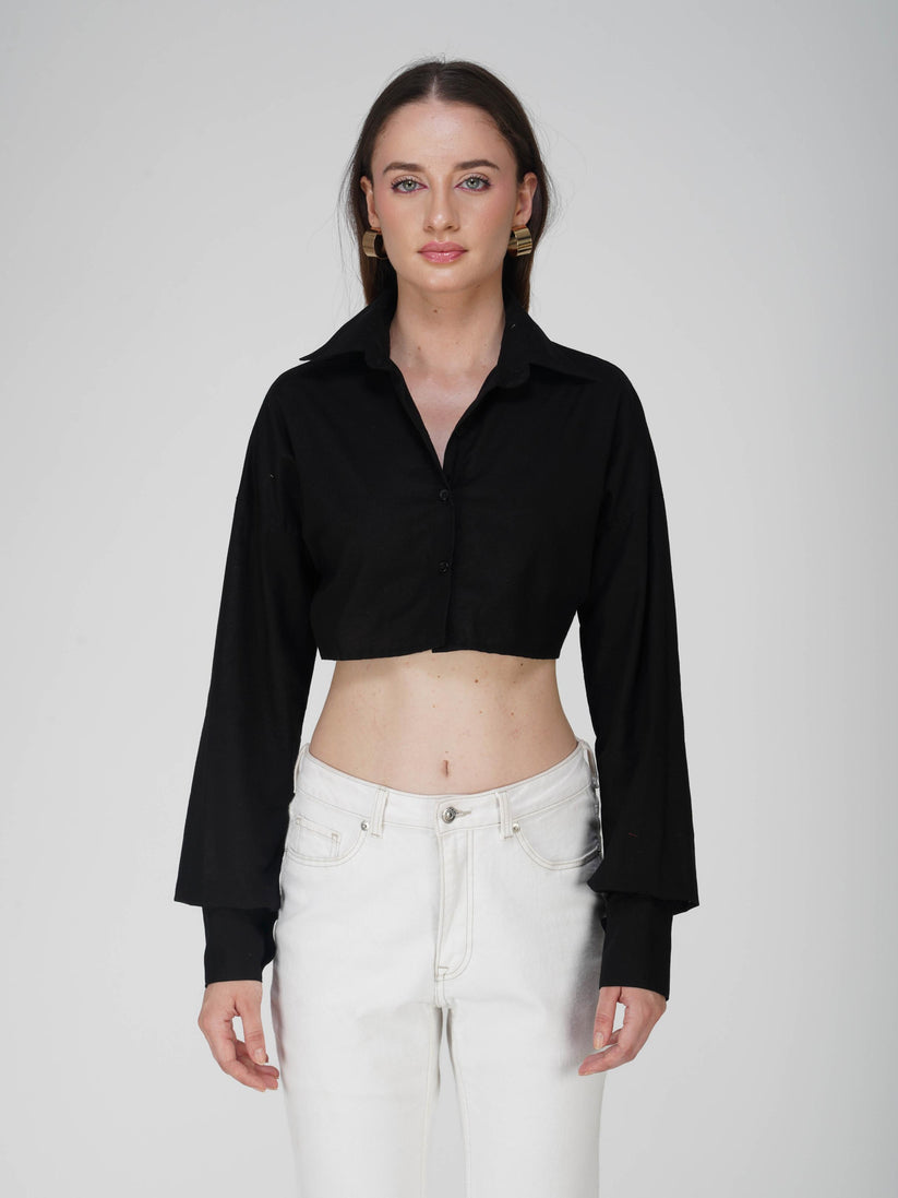 Black Crop Shirt - Ripple Shirt (Onyx)