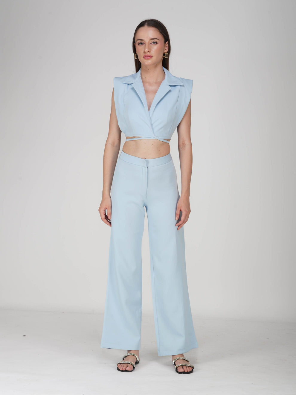 Blue Overlap Crop Blazer Set - Lucid Set (Sky)