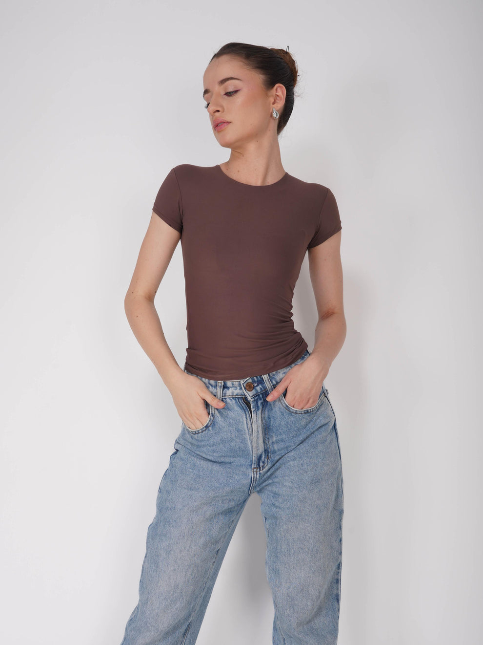 Brown Double Layered Fitted Tee - Drift Tee (Coco)